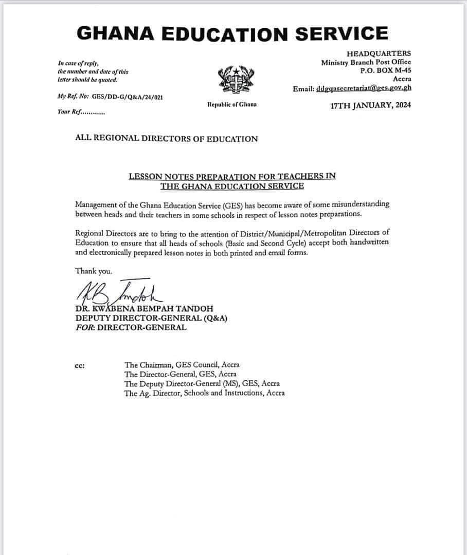 Ghana Education Service Lesson Note Submission Methods