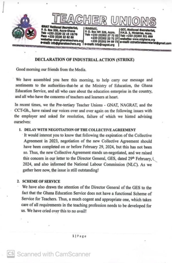 GNAT, NAGRAT and CCT-Gh Declare Nationwide Strike